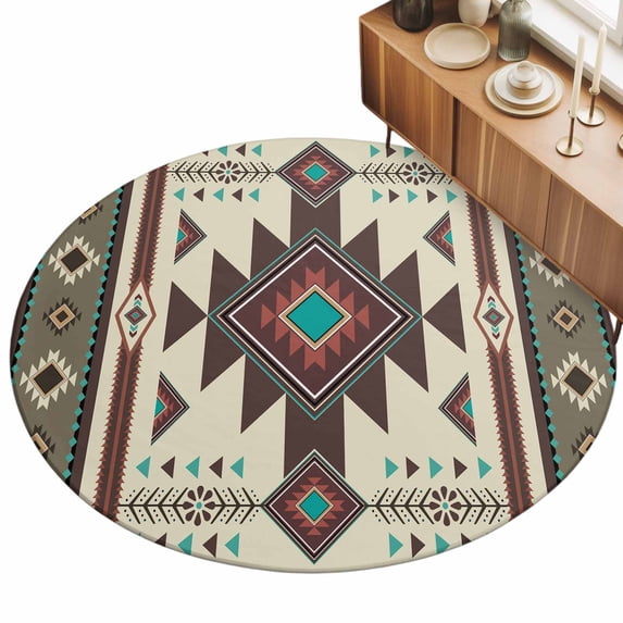 Brown Theme Pattern Area Rug, Retro Bohemian Square Abstract Geometric ...