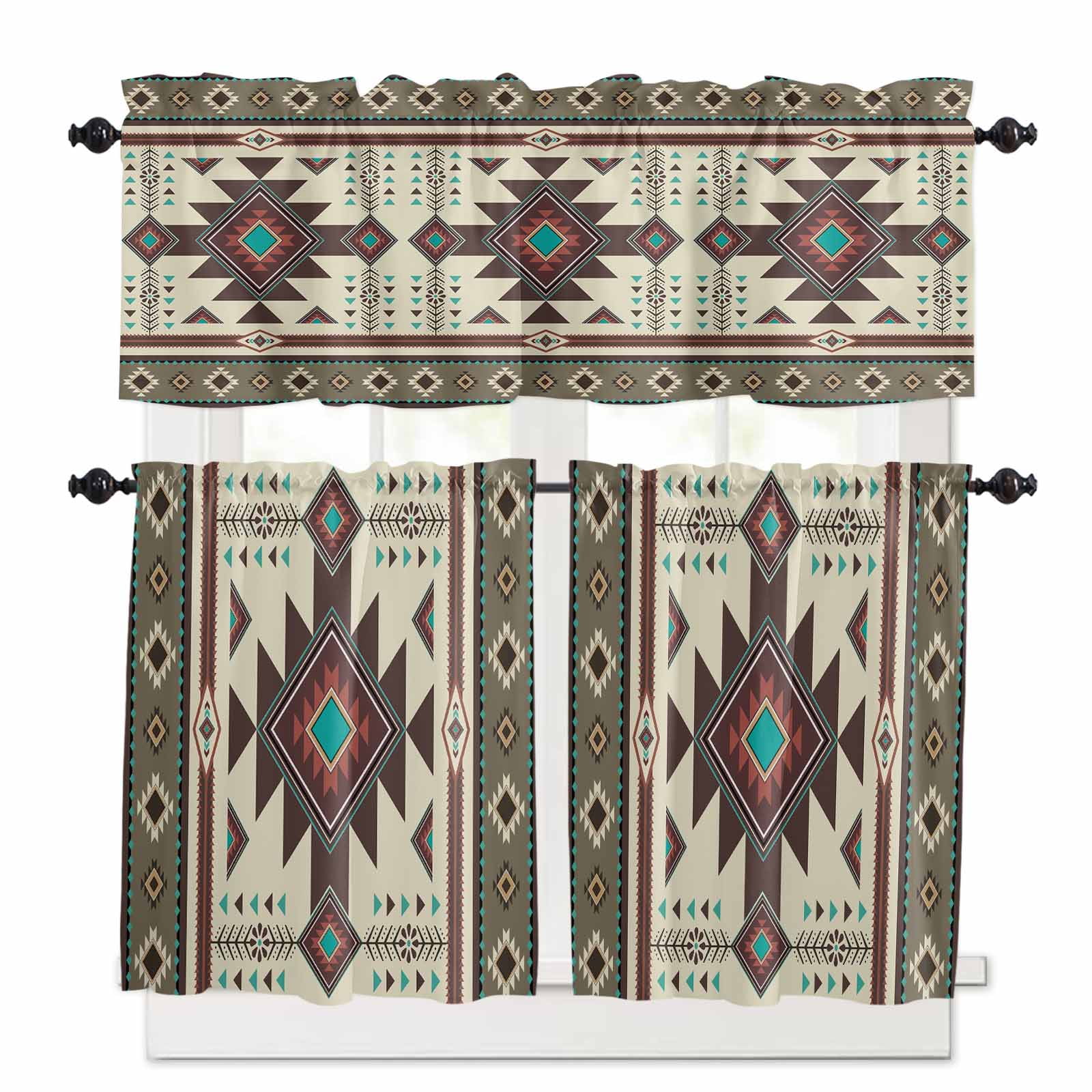 Brown Theme Pattern Kitchen Curtains Valances and Tiers Set of 3, 24 ...