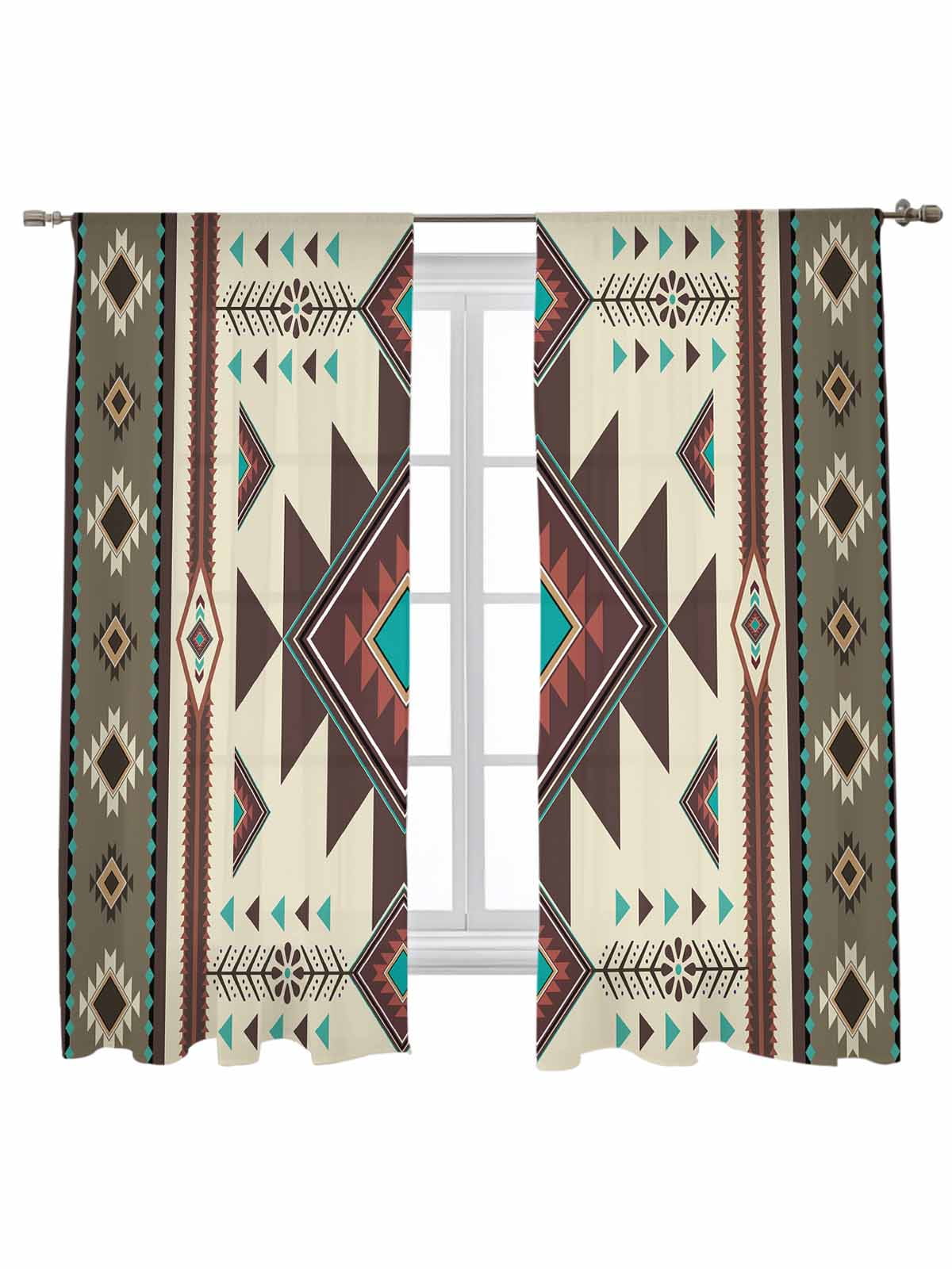 Brown Theme Pattern Sheer Curtains 2 Panels Set Retro Bohemian Square ...