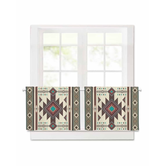 Brown Theme Pattern Short Blackout Curtains 24 Inch Long Retro Bohemian ...