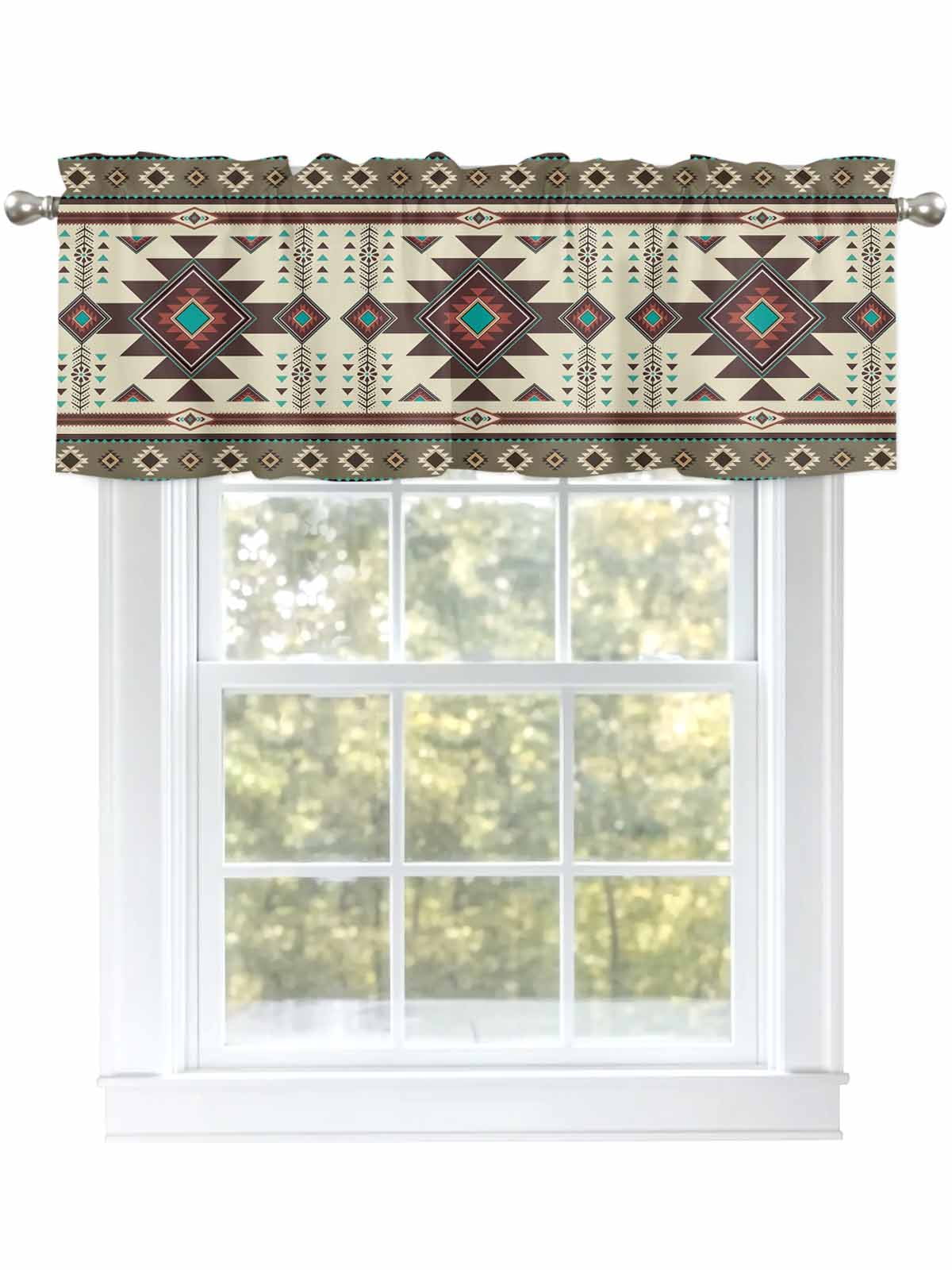 Brown Theme Pattern Valances for Windows Retro Bohemian Square Abstract ...