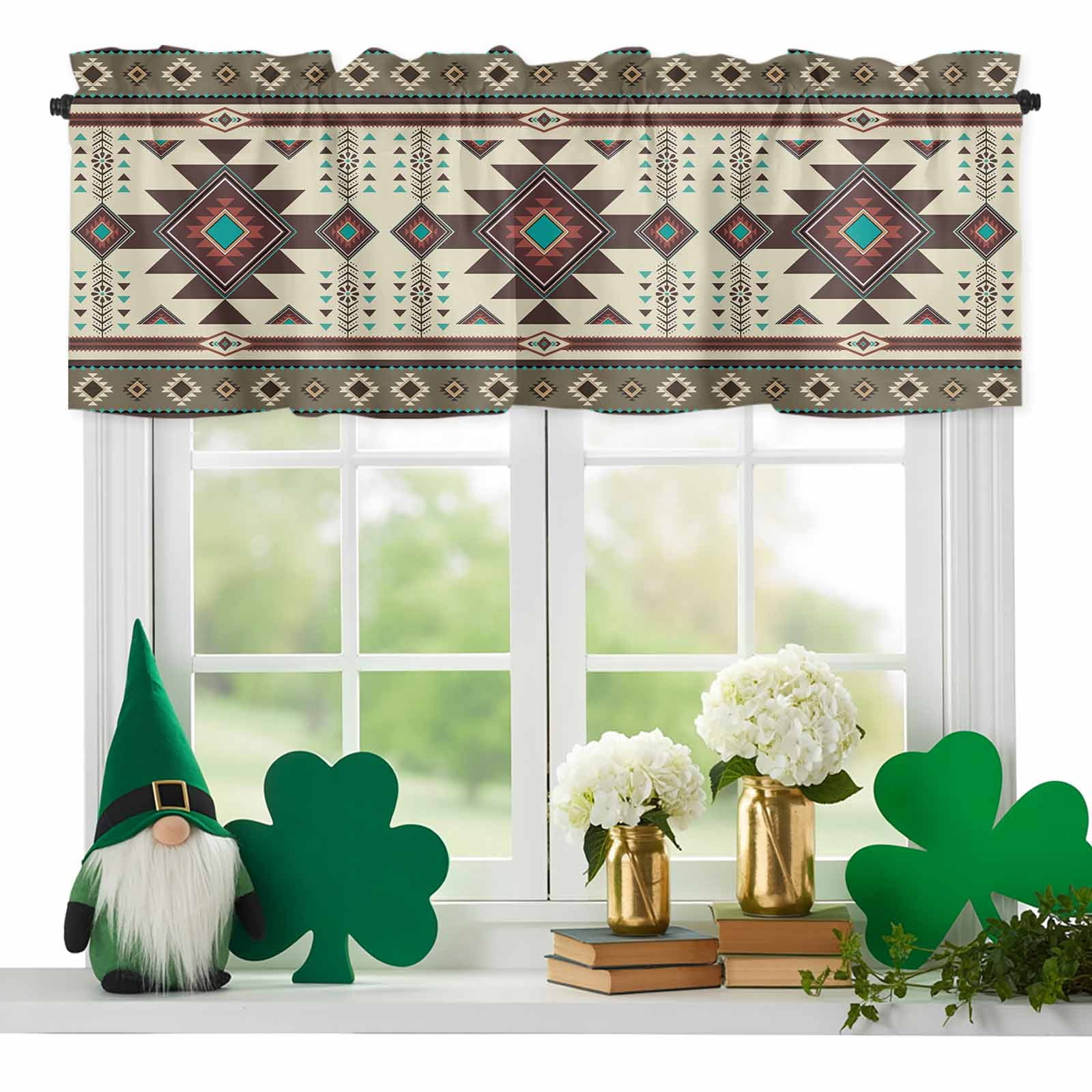 Brown Theme Pattern Valances for Windows, Retro Bohemian Square ...