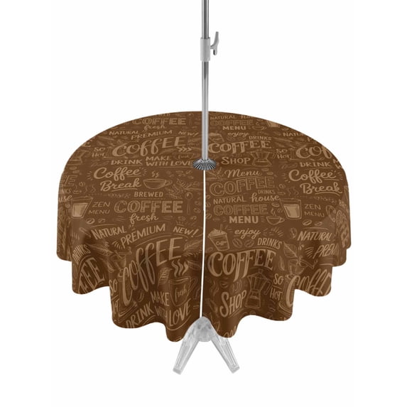 Brown Theme Round Outdoor Tablecloth with Umbrella Hole Modern Bread ...