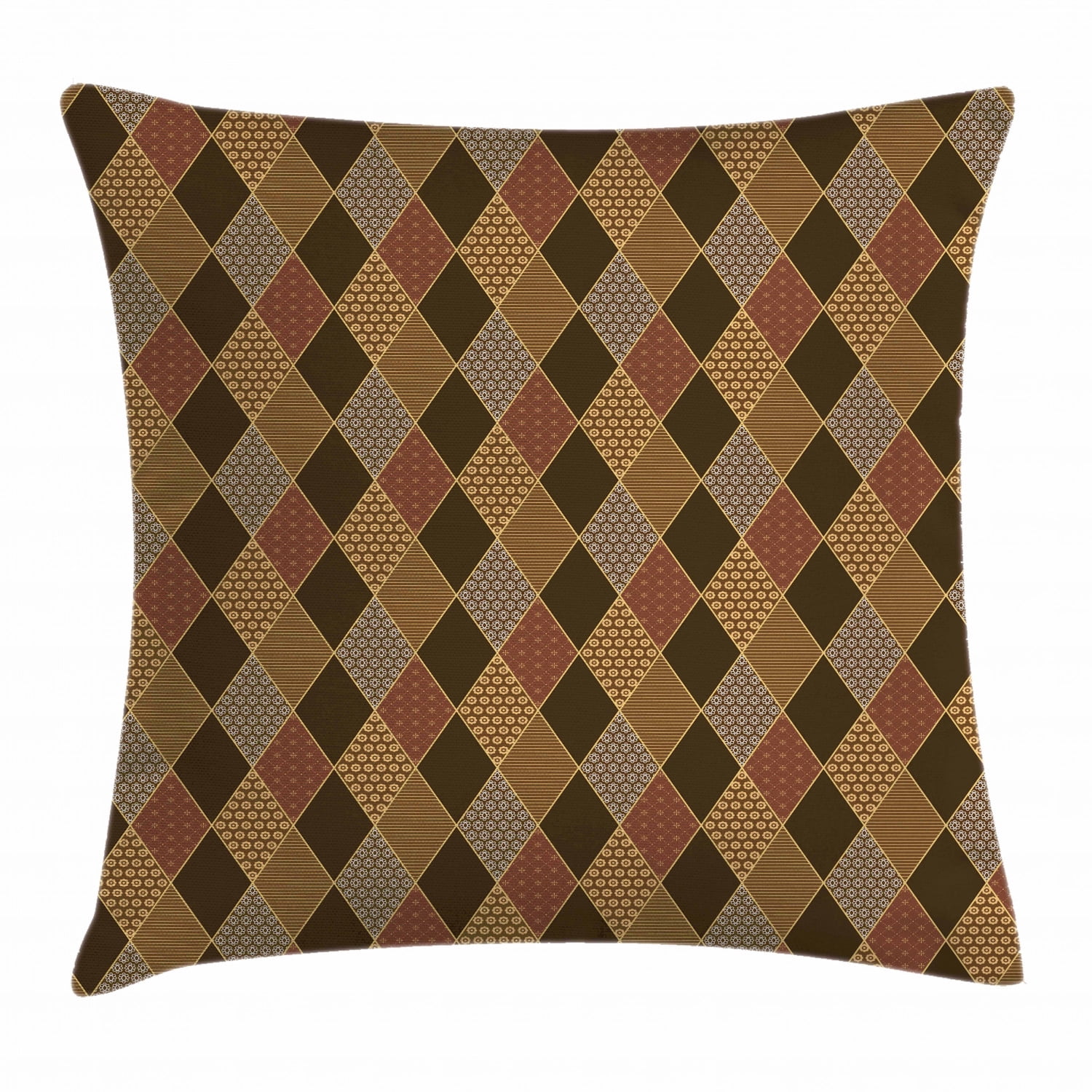 Brown Throw Pillow Cushion Cover, Lozenge Pattern in Patchwork Style ...