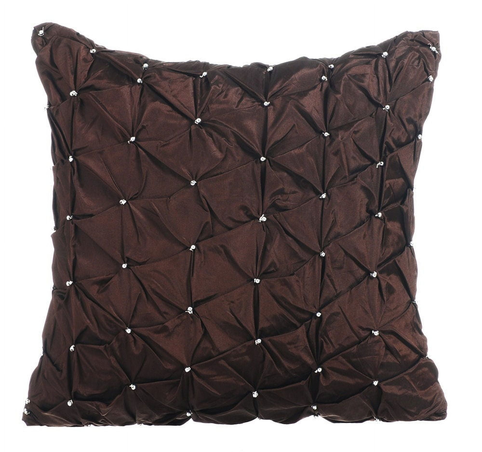 The HomeCentric Brown Throw Pillows Cover, Textured Pintucks Solid ...