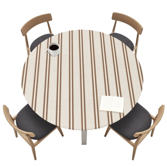 Brown Ticking Stripe Round Fitted Table Cover Minimalist Vertical Lines ...