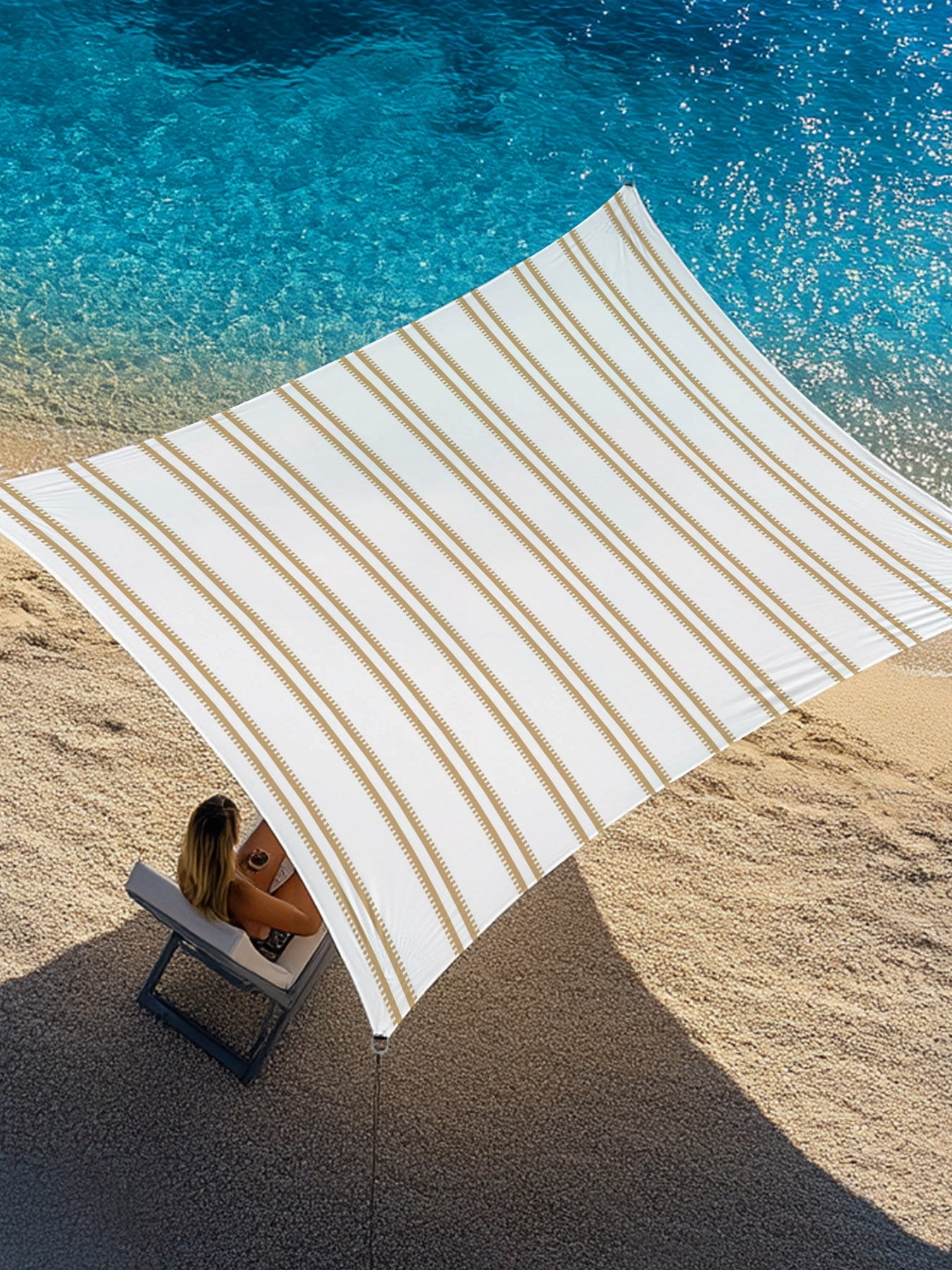 Brown Ticking Stripe Sun Shade Sail 12' x 16', Minimalist Vertical ...