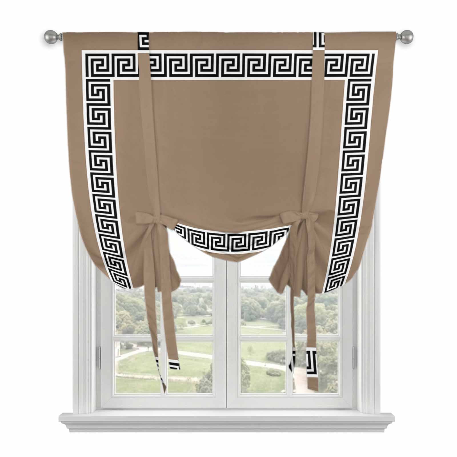 Brown Tie Up Curtains, Greek Chinese Style Adjustable Rod Pocket ...