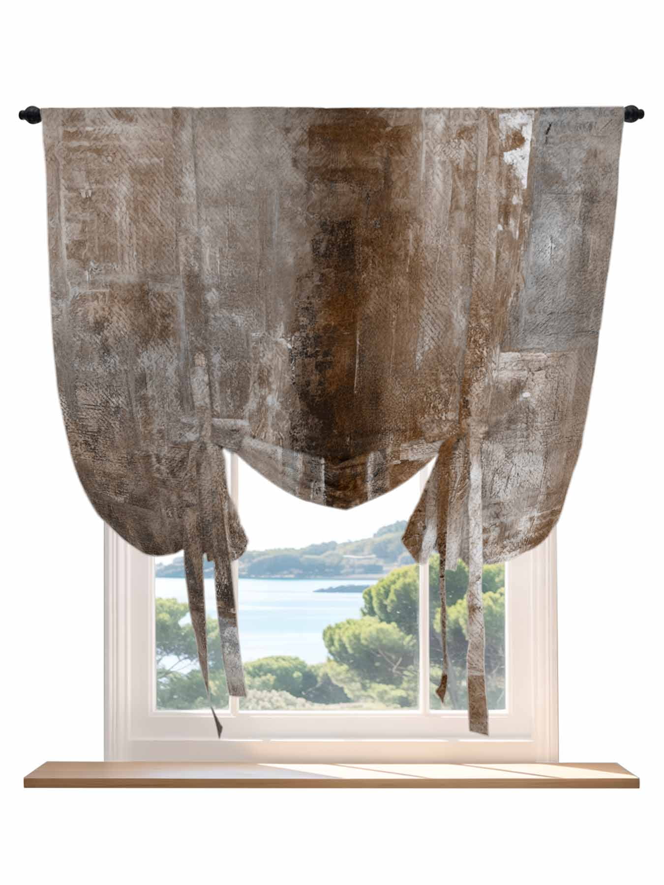 Brown Tie Up Curtains for Windows 63 Inch Length Balloon Curtains ...