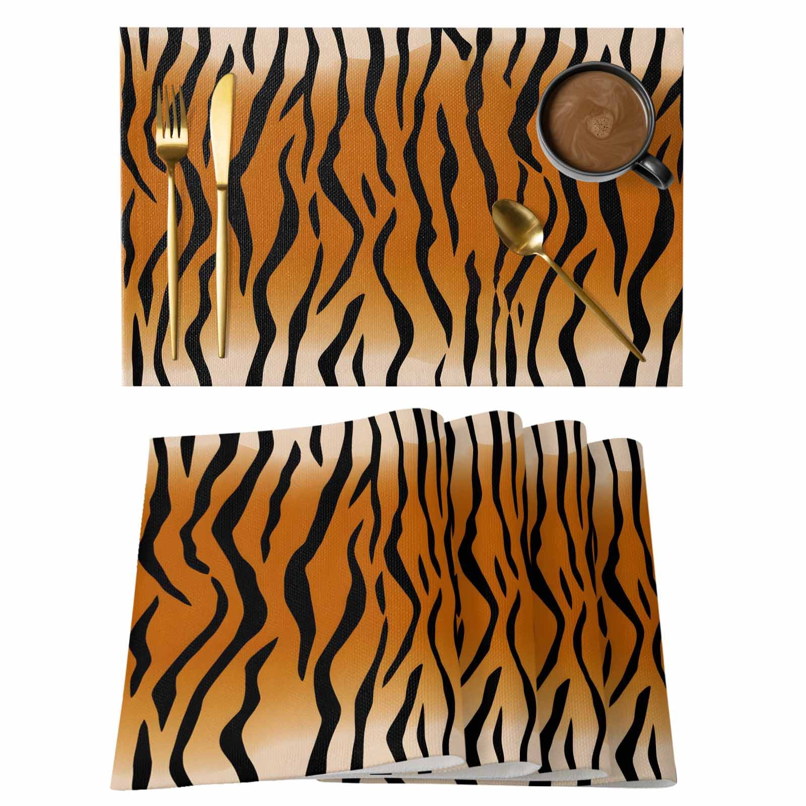 Brown Tiger Skin Cotton Linen Placemats Set of 2, Abstract Farm Brown ...