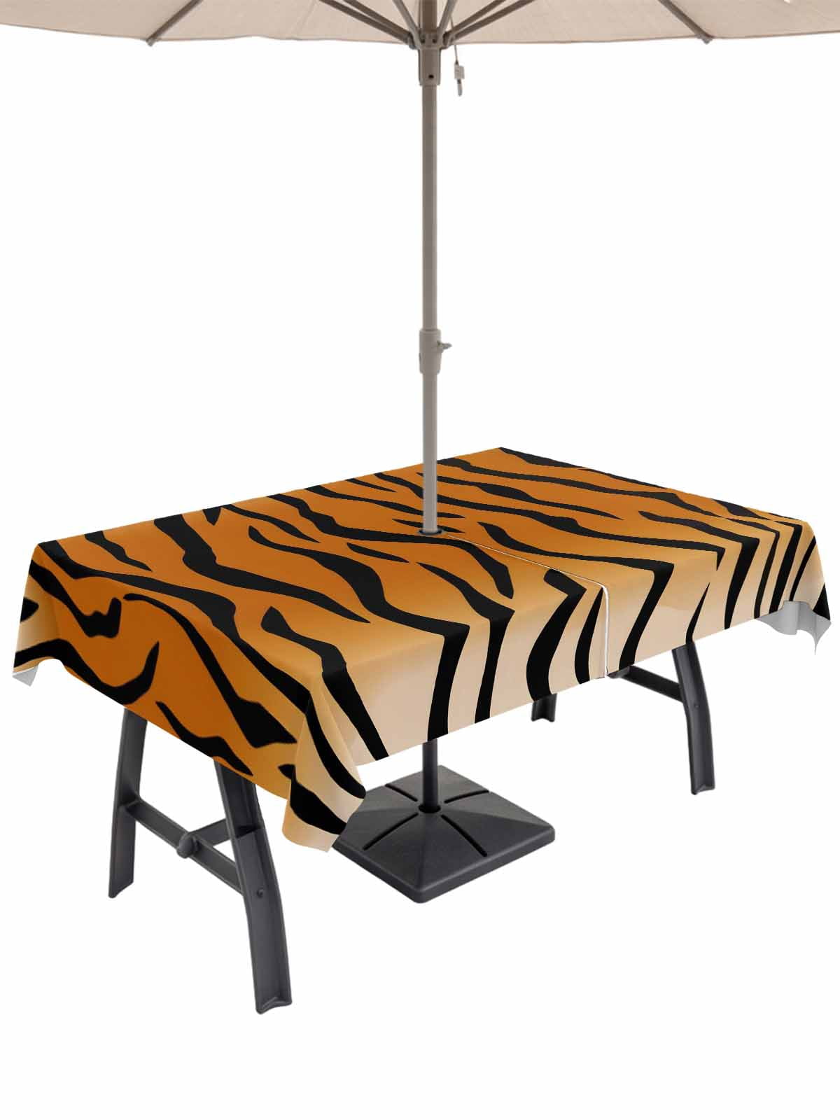 Brown Tiger Skin Rectangle Outdoor Tablecloth with Umbrella Hole ...