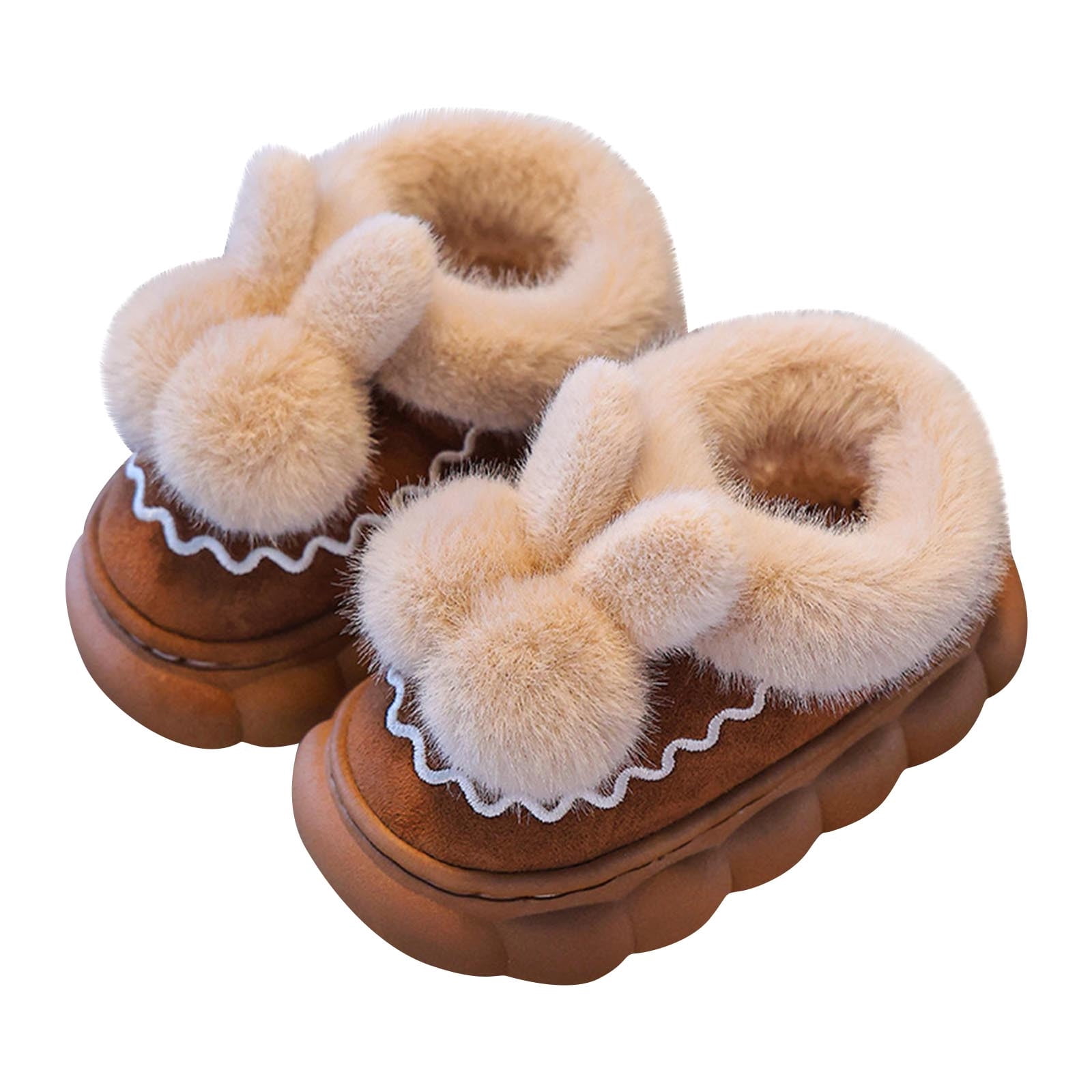 Brown Toddler Girls Closed-Back Bunny Ear Slippers With Fuzzy Design ...