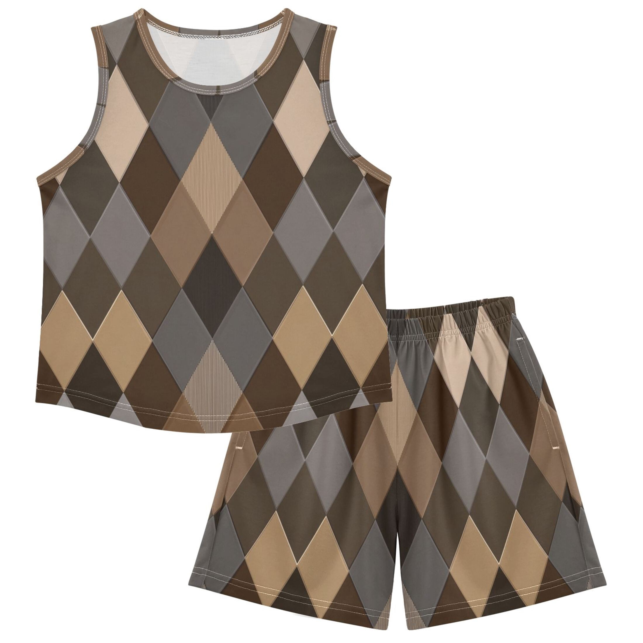 Brown Tone Argyle Pattern Plaids Pajamas Set Sleeveless Sleepwear Tank ...