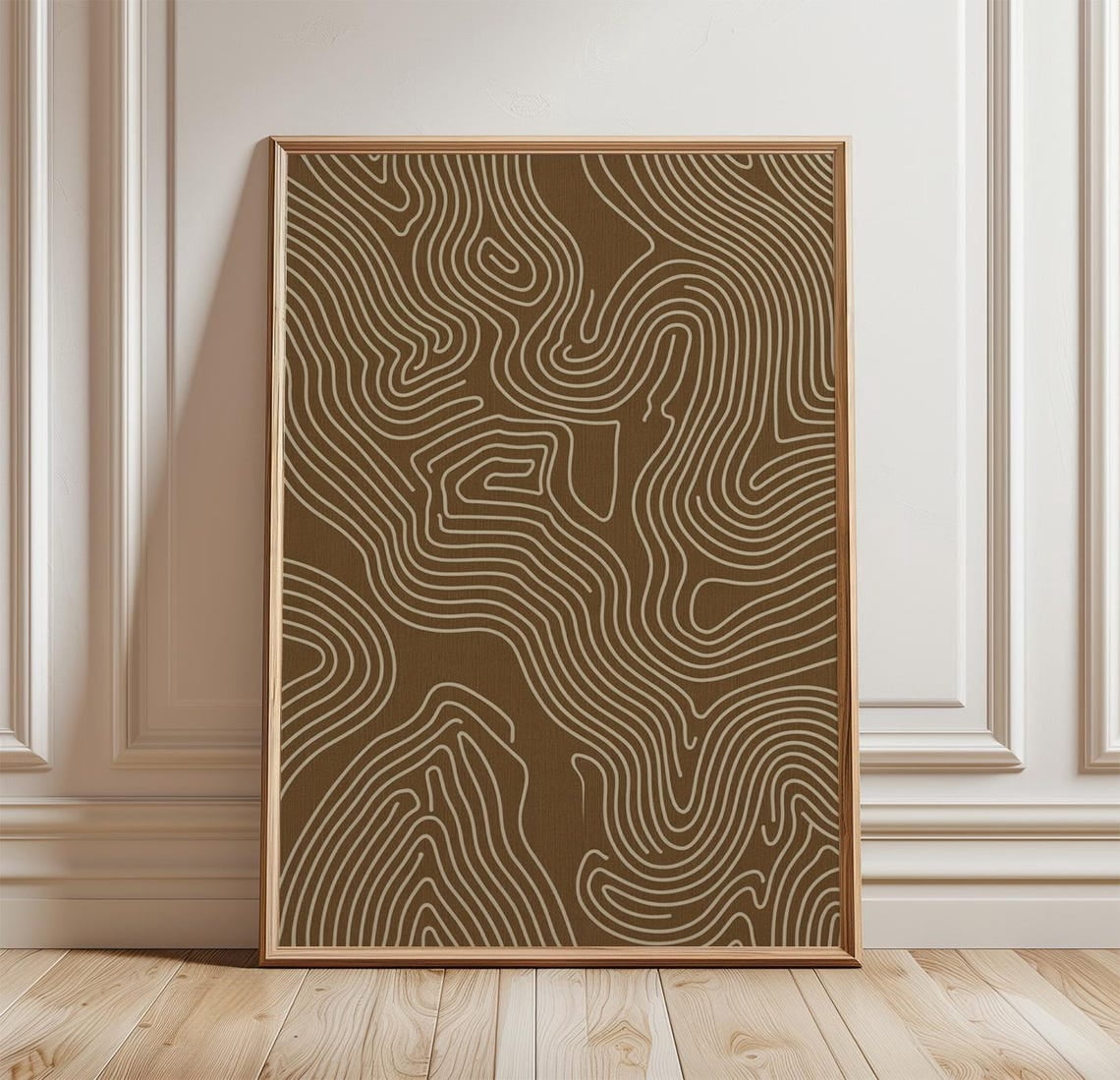 Brown Topographic Abstract Contour Line Neutral Modern Wall Art ...