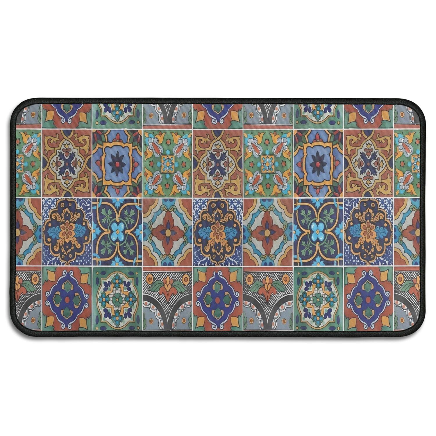 Brown Traditional Tile Pattern Door Rugs,Washable Non Slip Door Mats ...