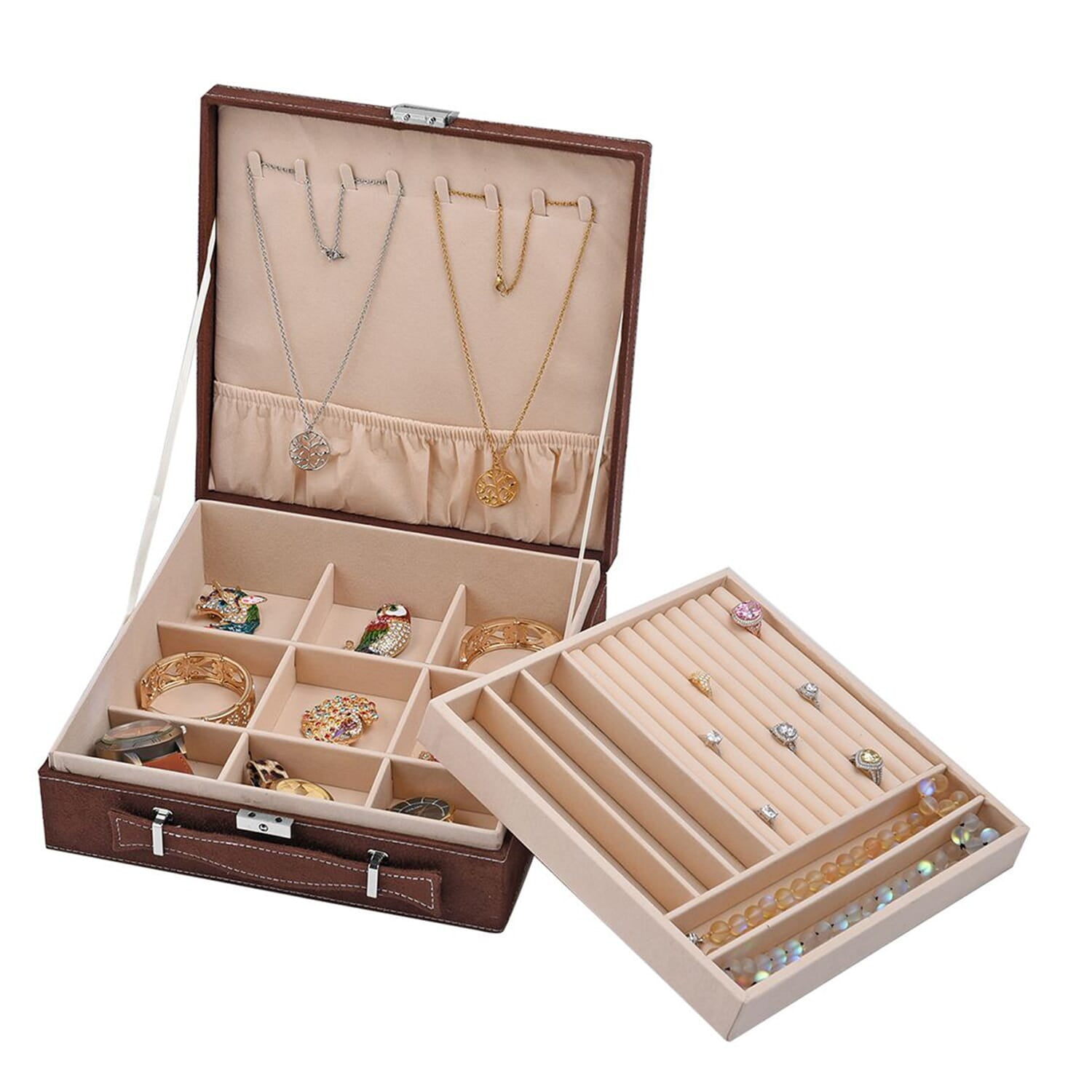 Shop LC Brown Travel Jewelry Organizer Box Case for Women Faux Velvet ...