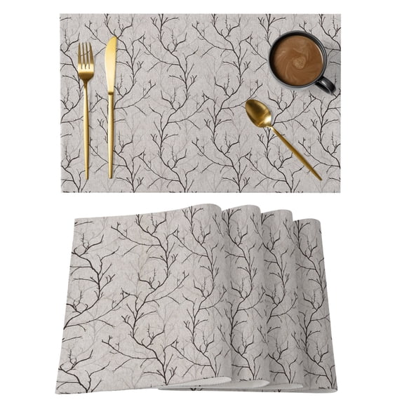 Brown Tree Branch Cotton Linen Placemats Set of 8, Retro Classic Art ...