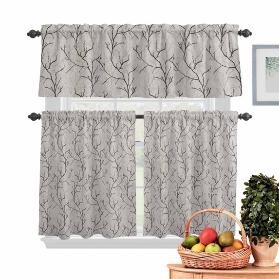 Brown Tree Branch Kitchen Curtains Valances 3 Piece Set, Retro Classic ...