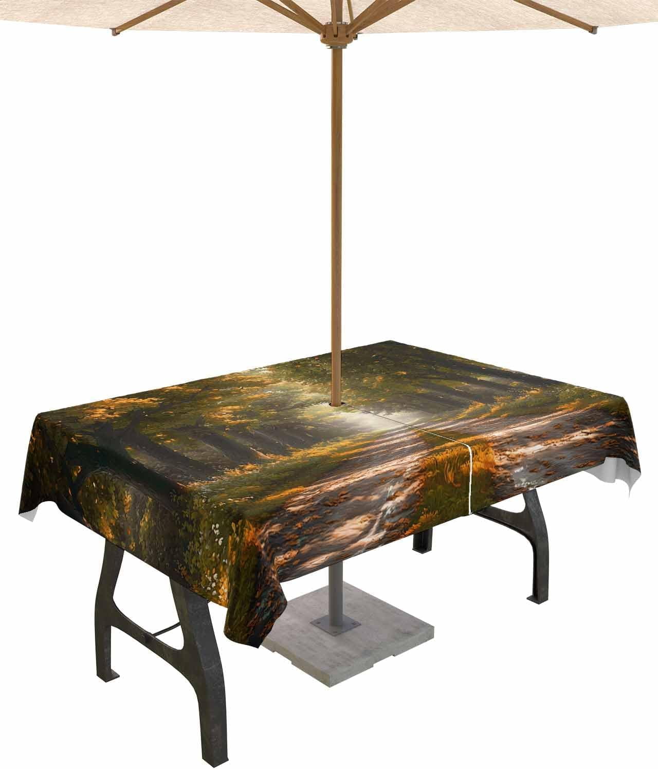 Brown Trees Outdoor Tablecloth with Umbrella Hole Rectangle,Forest Art ...