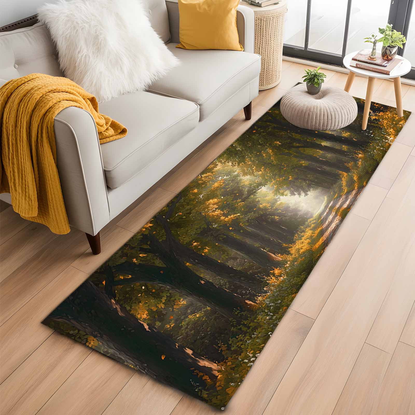 Brown Trees Runner Rug 2x6 FT,Non Slip Hallway Rugs,Forest Art Decor ...