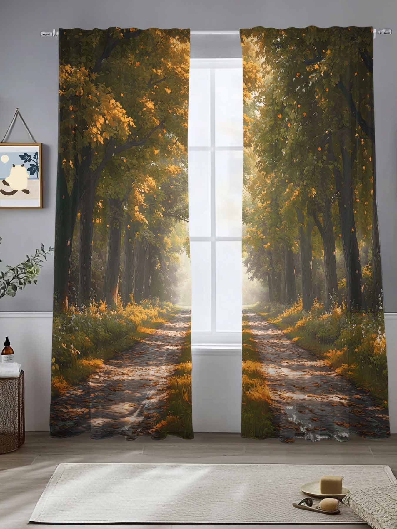 Brown Trees Sheer Curtains for Living Room Bedroom Forest Art Decor ...