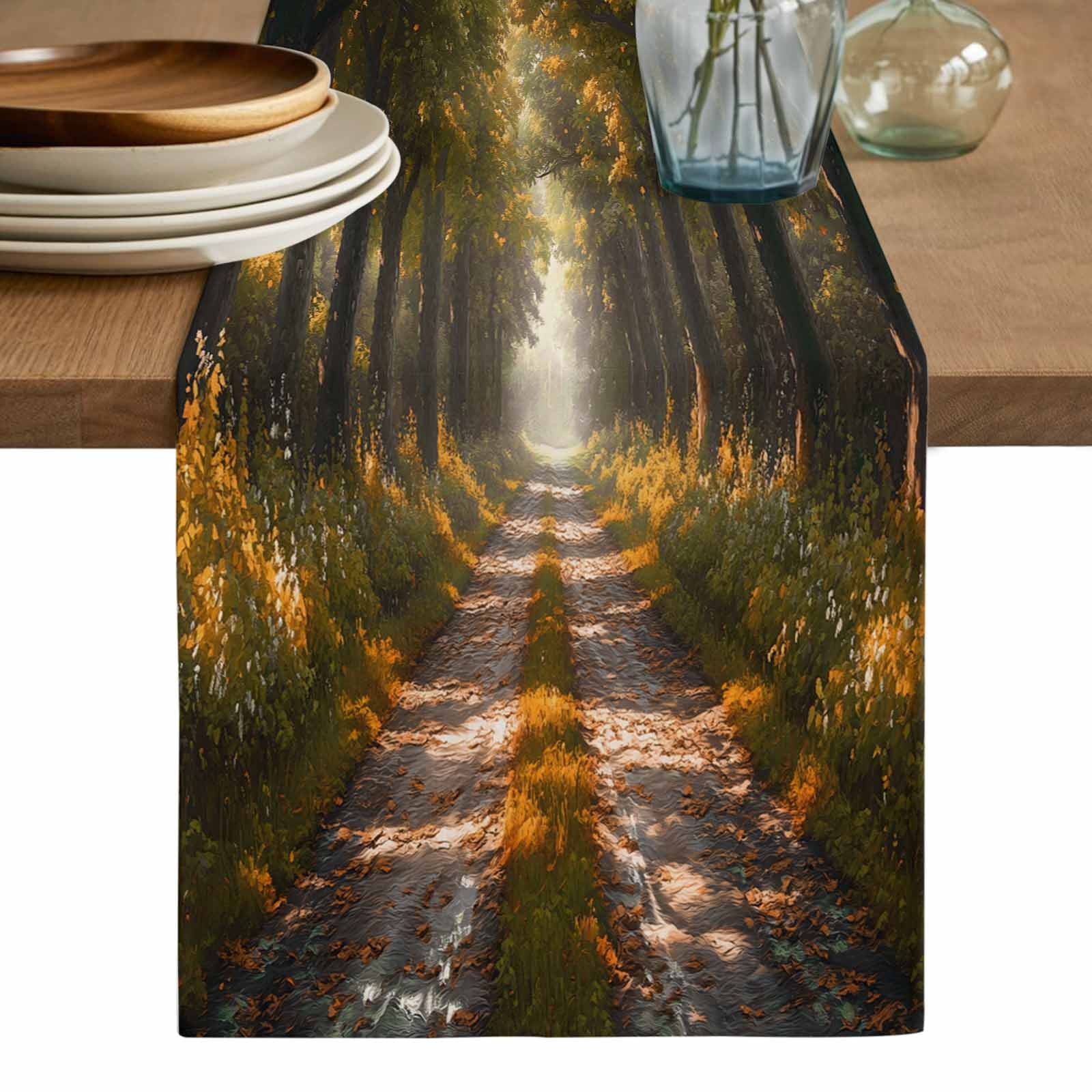Brown Trees Table Runner, Forest Art Decor Spring Summer Nature Leaf ...