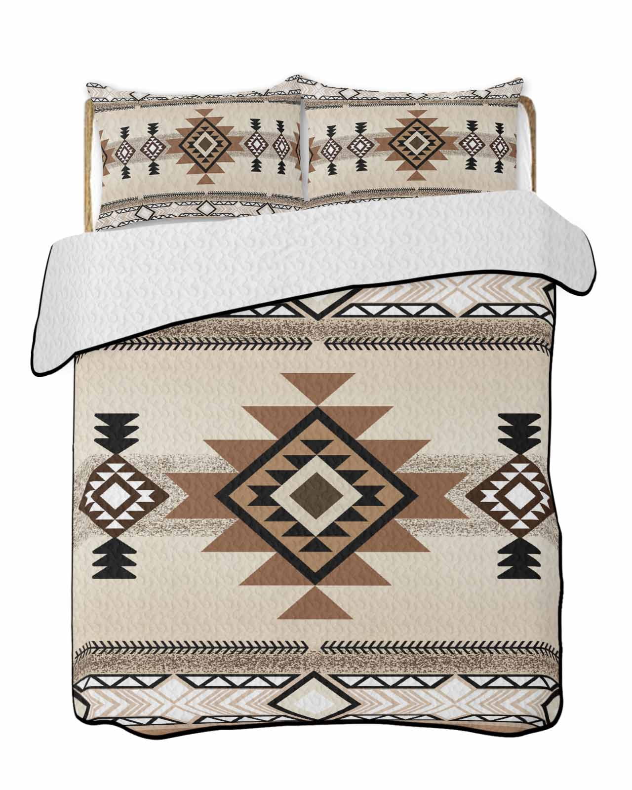 Brown Triangle Combination 3 Pieces Quilt Set, 1 Quilt with 2 Shams ...