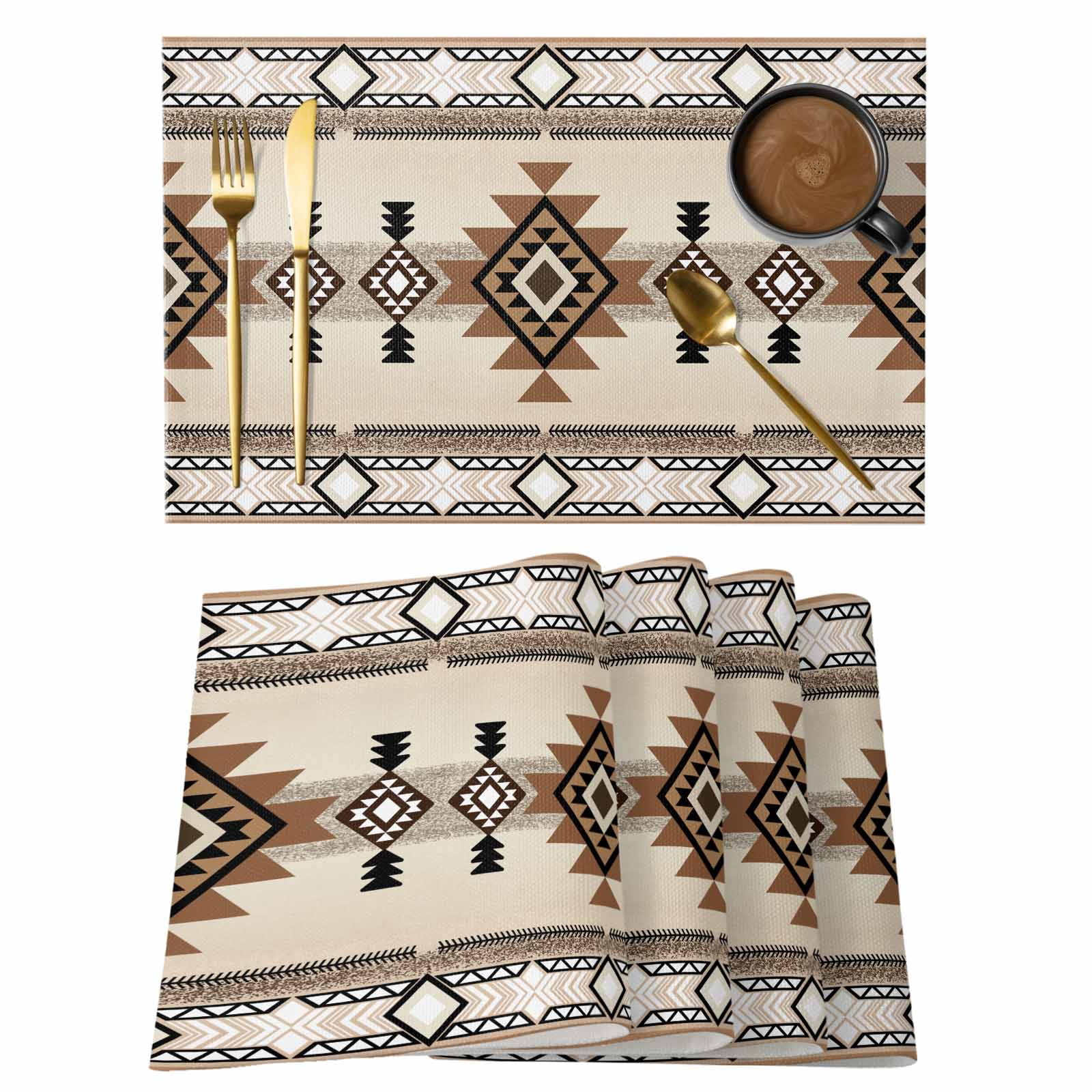 Brown Triangle Combination Cotton Linen Placemats Set of 1, Bohemian ...