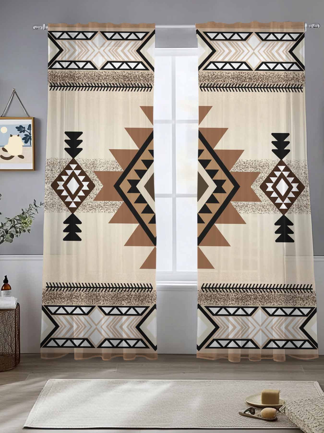 Brown Triangle Combination Sheer Curtains 84 Inches Long 2 Panels ...