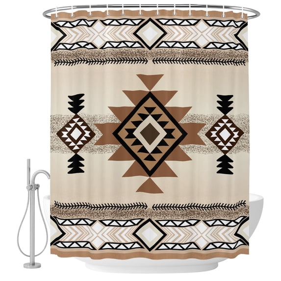 Brown Triangle Combination Shower Curtain for Bathroom, Bohemian Luxury ...