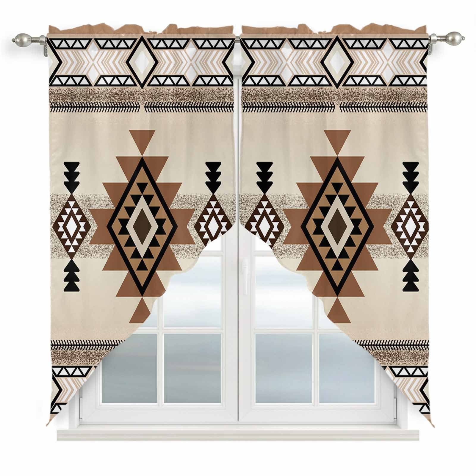 Brown Triangle Combination Swag Curtain Valance for Window 2 Panels ...