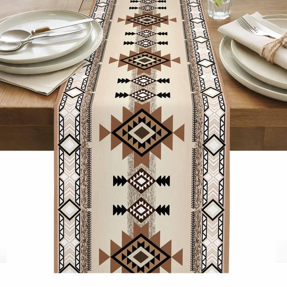 Brown Triangle Combination Table Runner 13 x 70 Inch, Bohemian Luxury ...