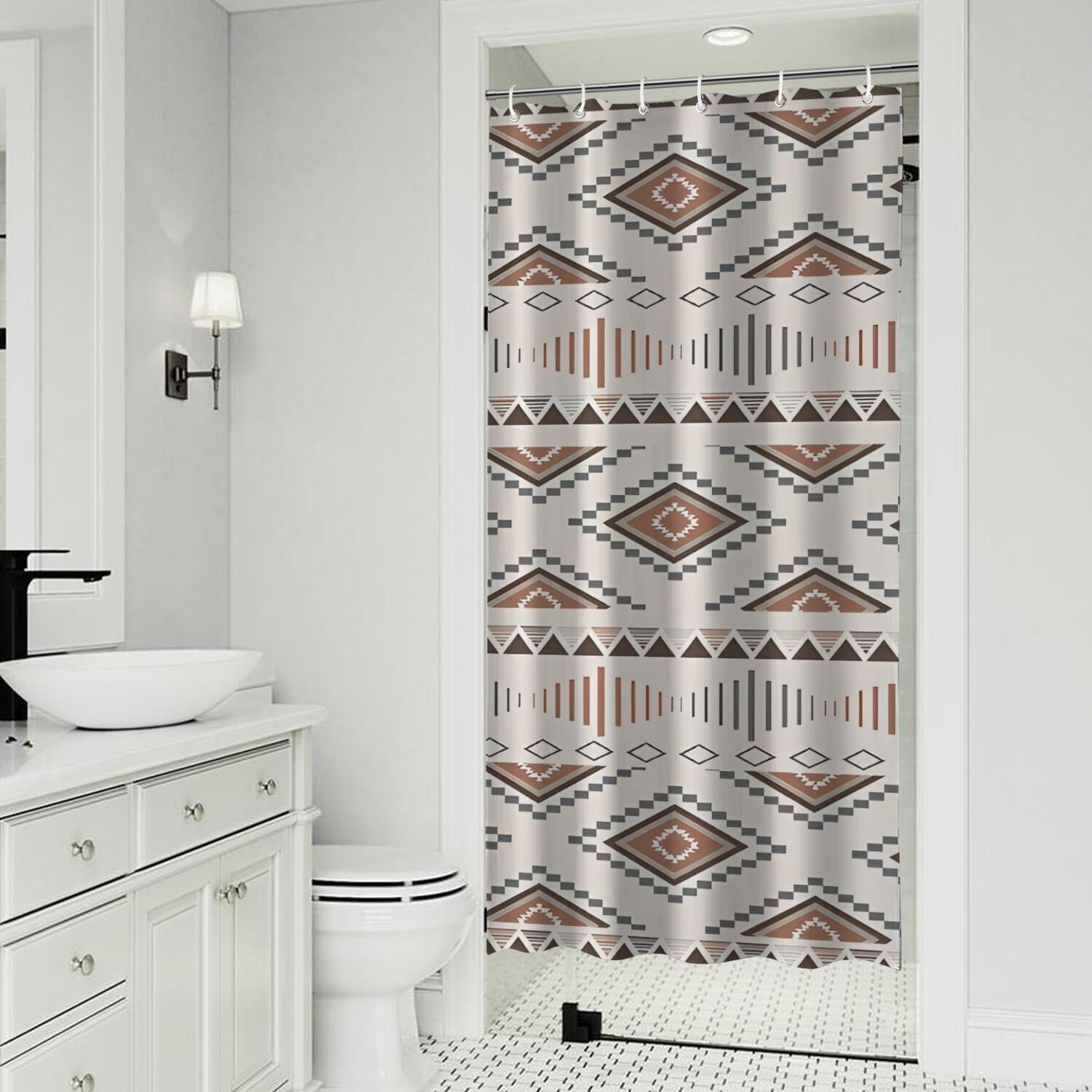 Brown Triangular Geometric Pattern Shower Curtain 36"x72" ,Bathroom ...