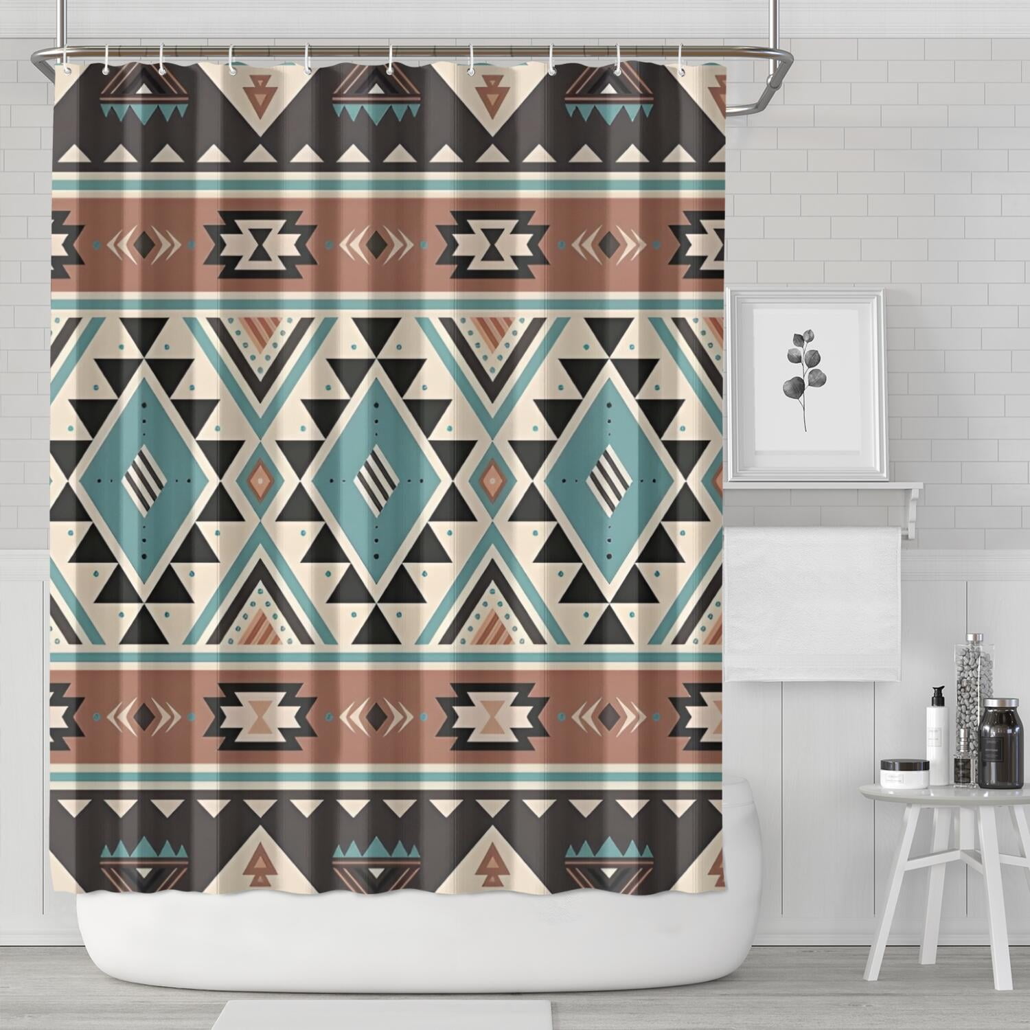 Brown Triangular Geometric Pattern Shower Curtain 84"x72" ,Bathroom ...