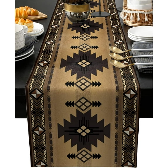 Brown Tribal Geometric Ethnic Vintage Linen Table Runners Southwestern ...