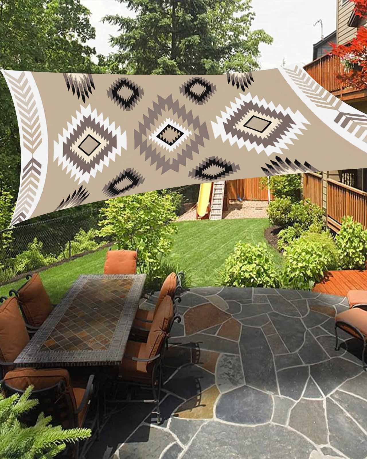 Brown Tribal Geometric Sun Shade Sail 6.5'X10' Vintage Boho Native ...
