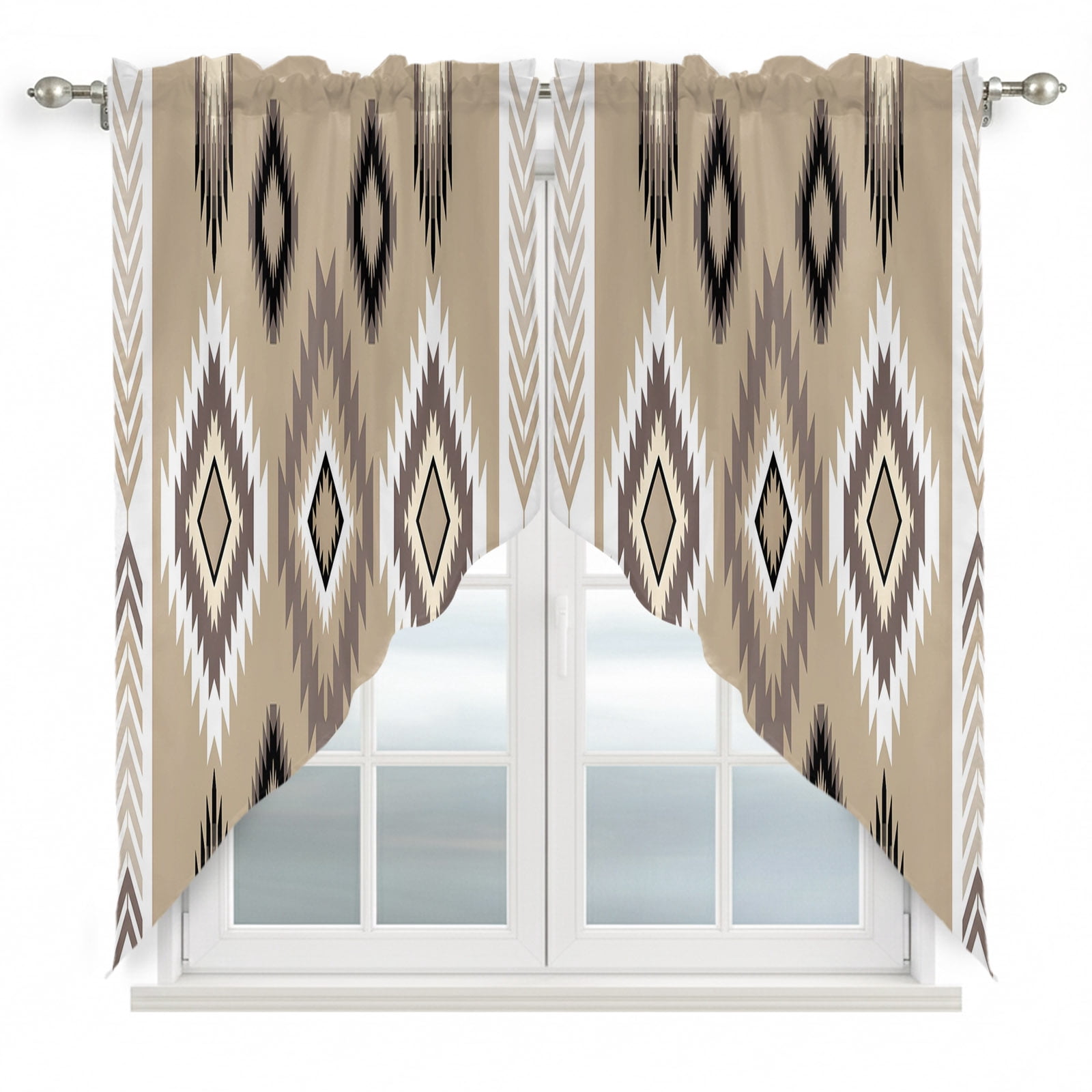 Brown Tribal Geometric Swag Curtain Valance for Window 2 Panels Vintage ...