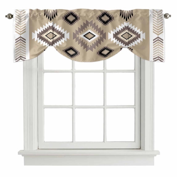 Brown Tribal Geometric Tie Up Valance Curtains Vintage Boho Native ...