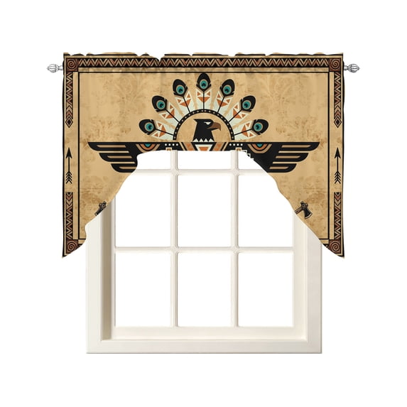 Brown Tribal Kitchen Swag Valances for Windows, Ethnic Eagle Icon ...