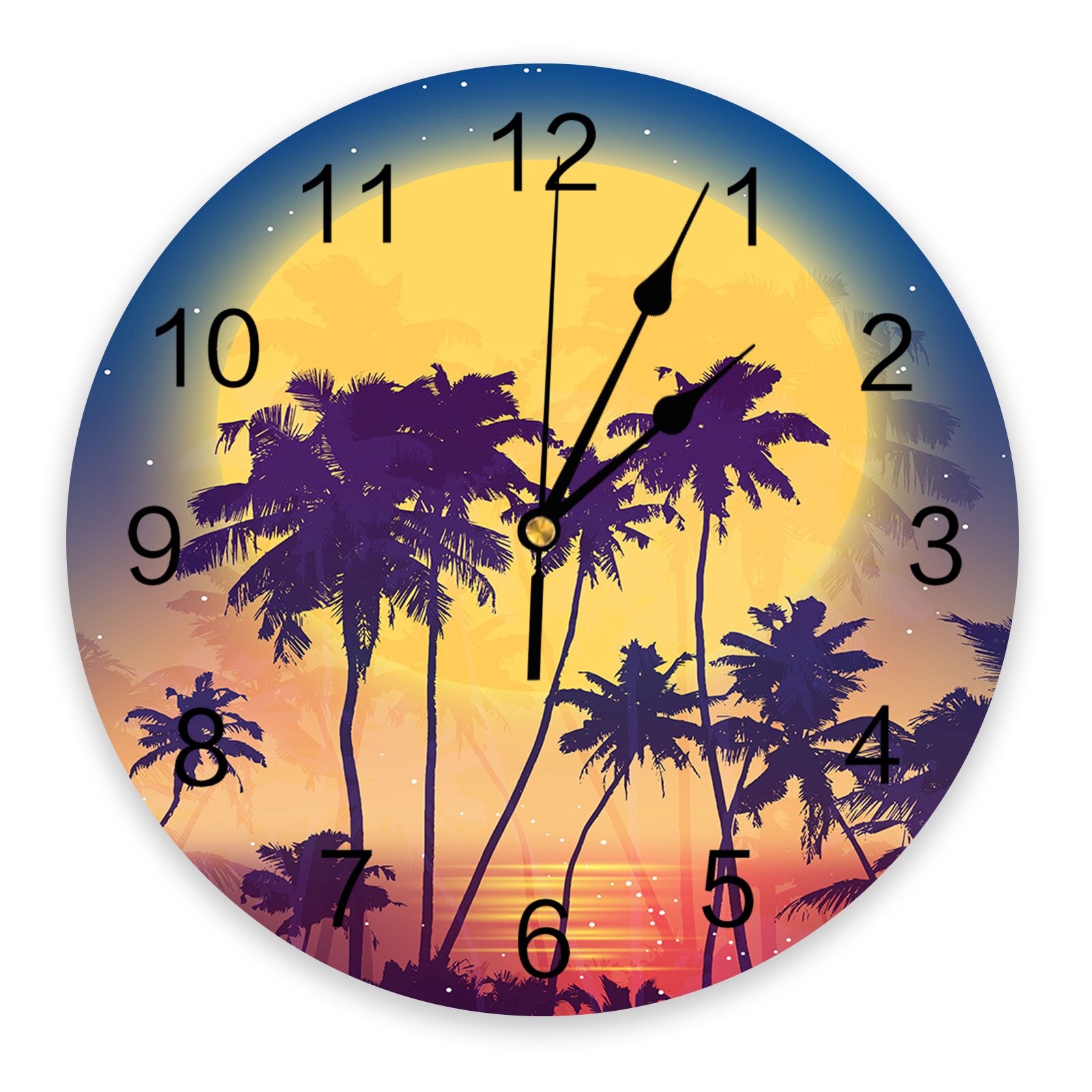 Brown Tropical Plant Coconut Tree Wall Clock Round Style Fashion Modern ...