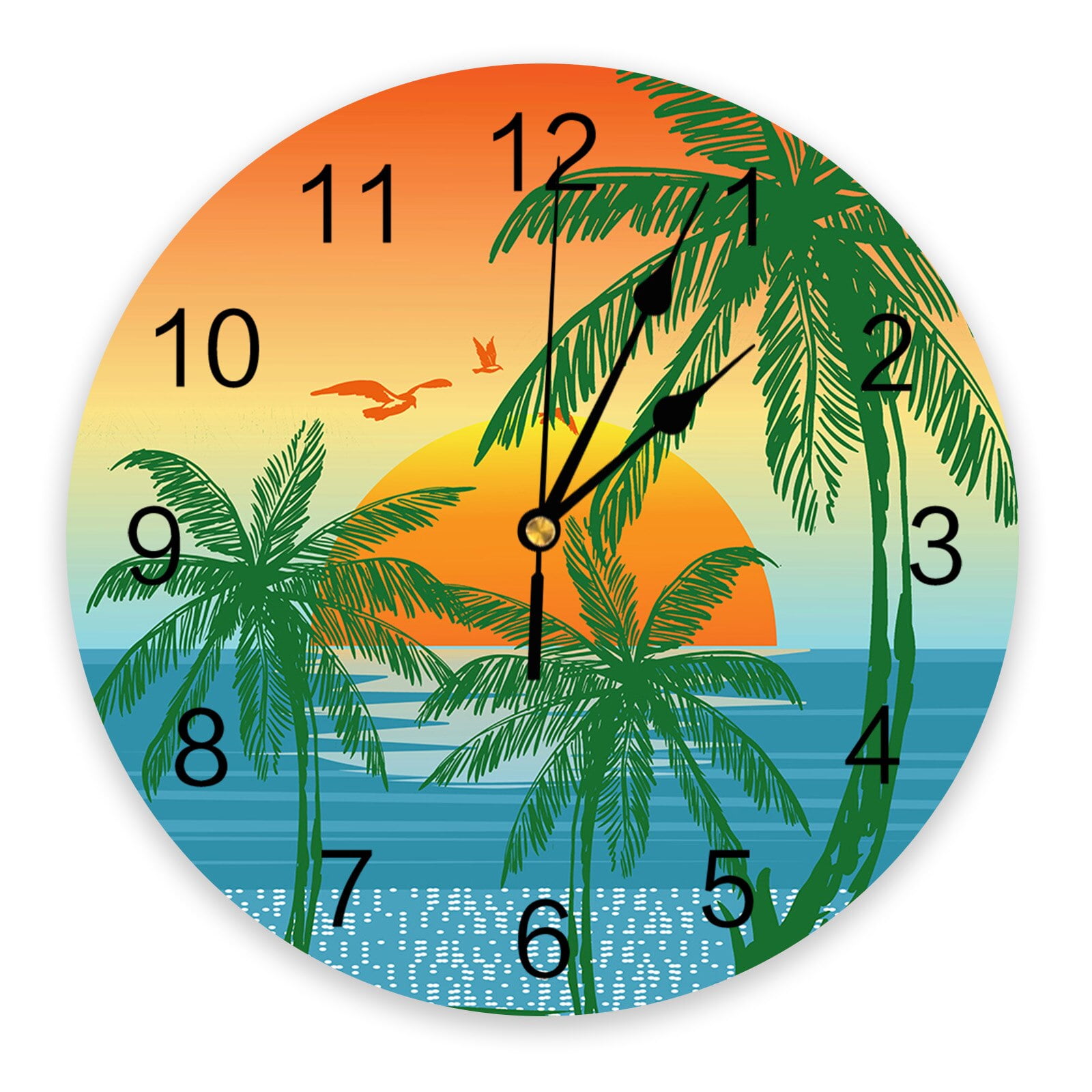 Brown Tropical Plant Coconut Tree Wall Clock Round Style Fashion Modern ...