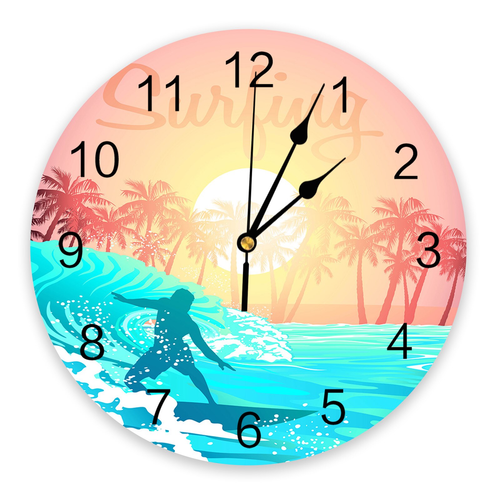Brown Tropical Plant Coconut Tree Wall Clock Round Style Fashion Modern ...
