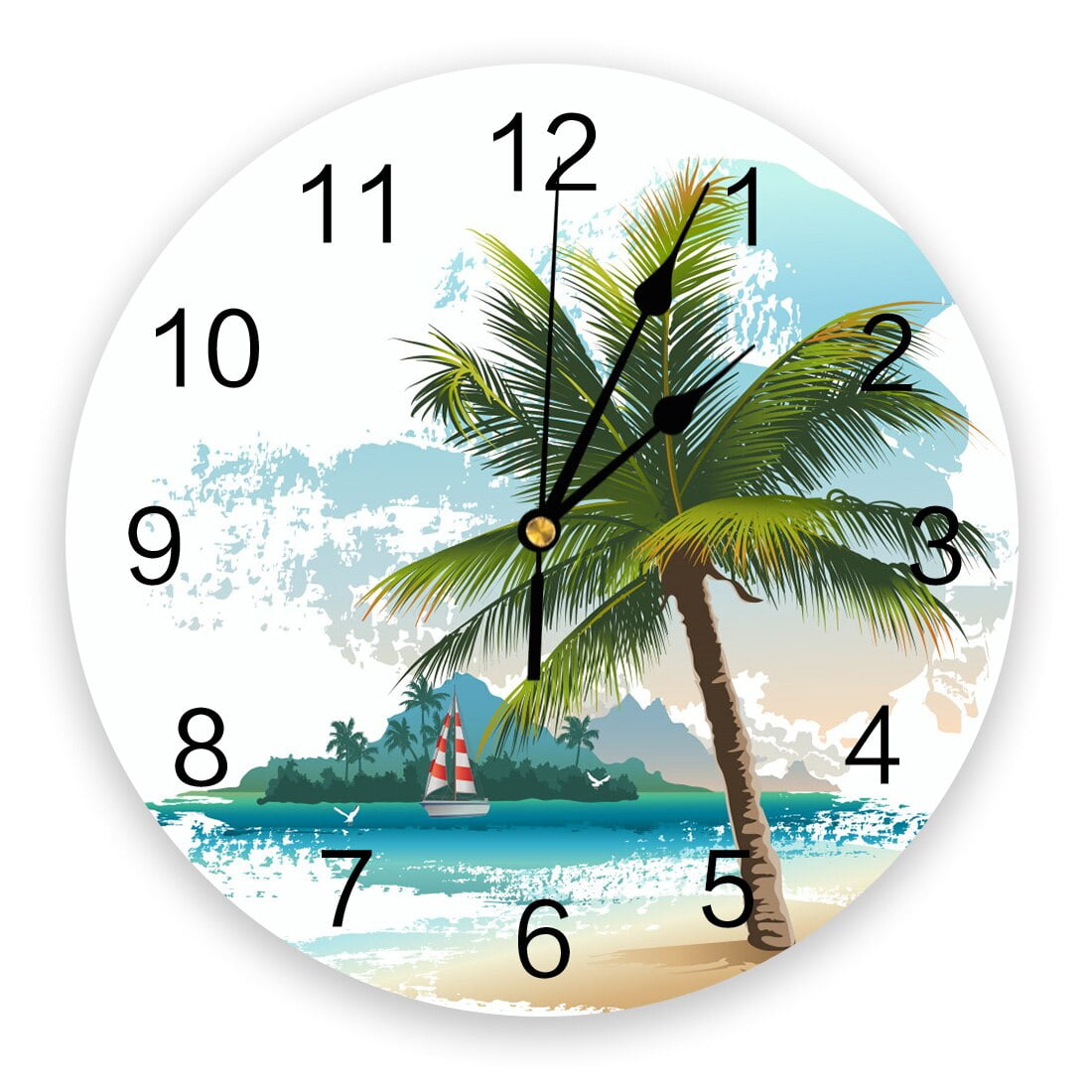 Brown Tropical Plant Coconut Tree Wall Clock Round Style Fashion Modern ...