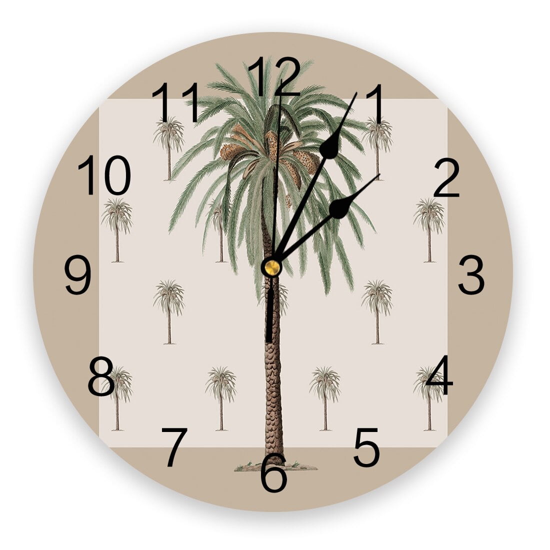 Brown Tropical Plant Coconut Tree Wall Clock Round Style Fashion Modern ...