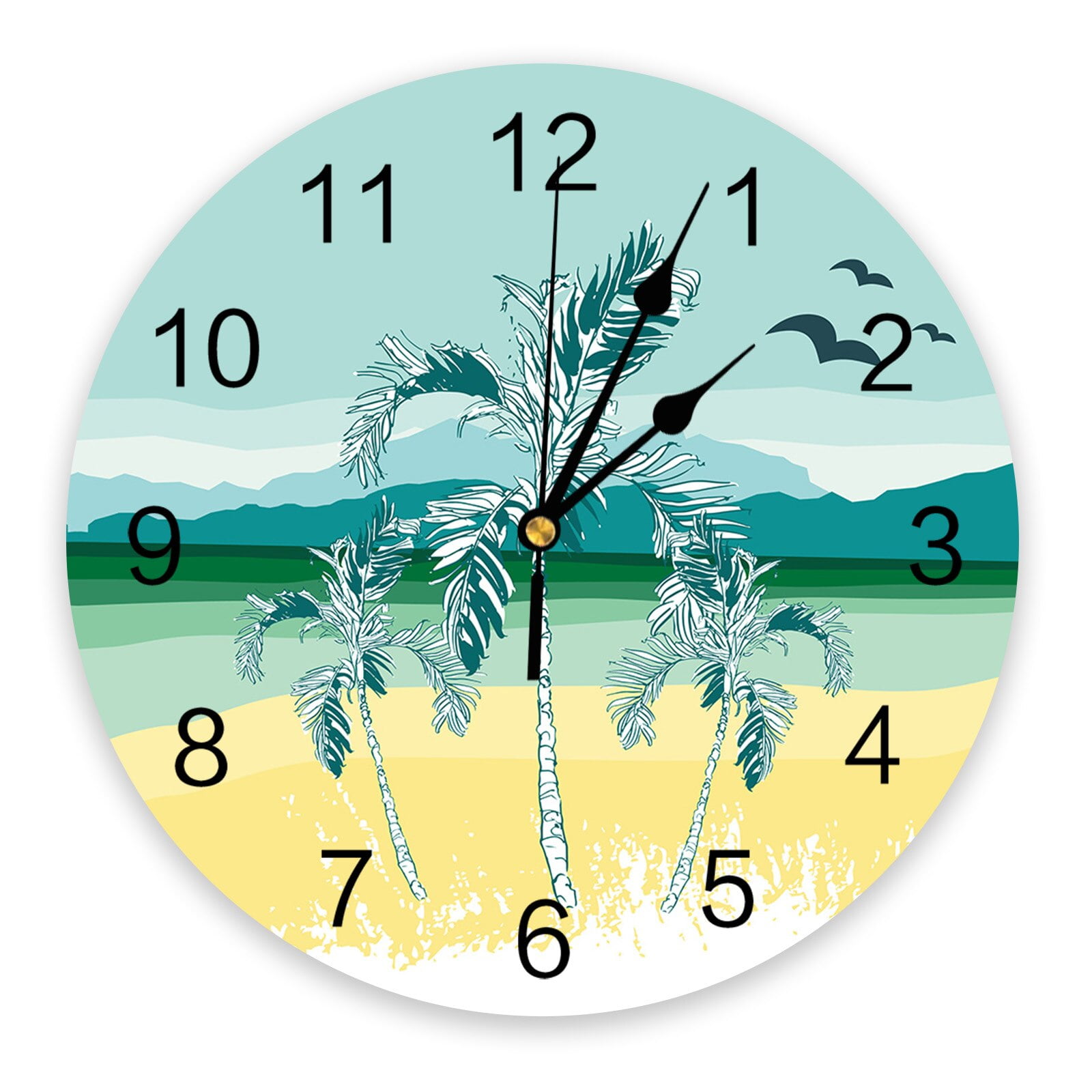 Brown Tropical Plant Coconut Tree Wall Clock Round Style Fashion Modern ...