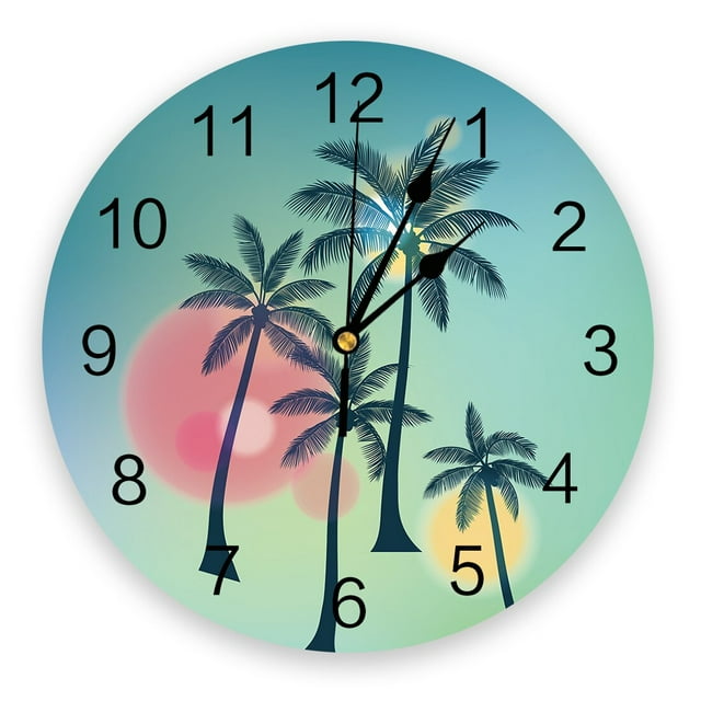Brown Tropical Plant Coconut Tree Wall Clock Round Style Fashion Modern ...