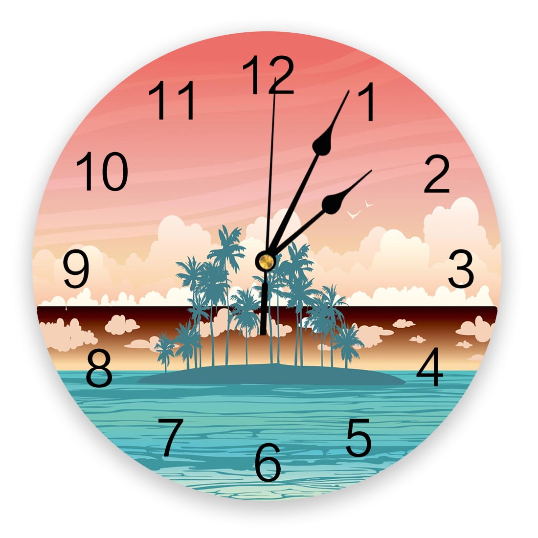 Brown Tropical Plant Coconut Tree Wall Clock Round Style Fashion Modern ...