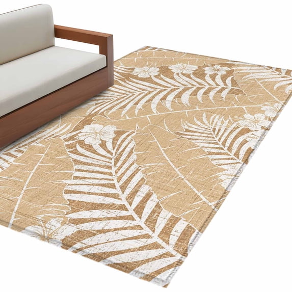 Brown Tropical Plants Area Rug 3x5 Washable Rug Non Slip Summer Palm ...