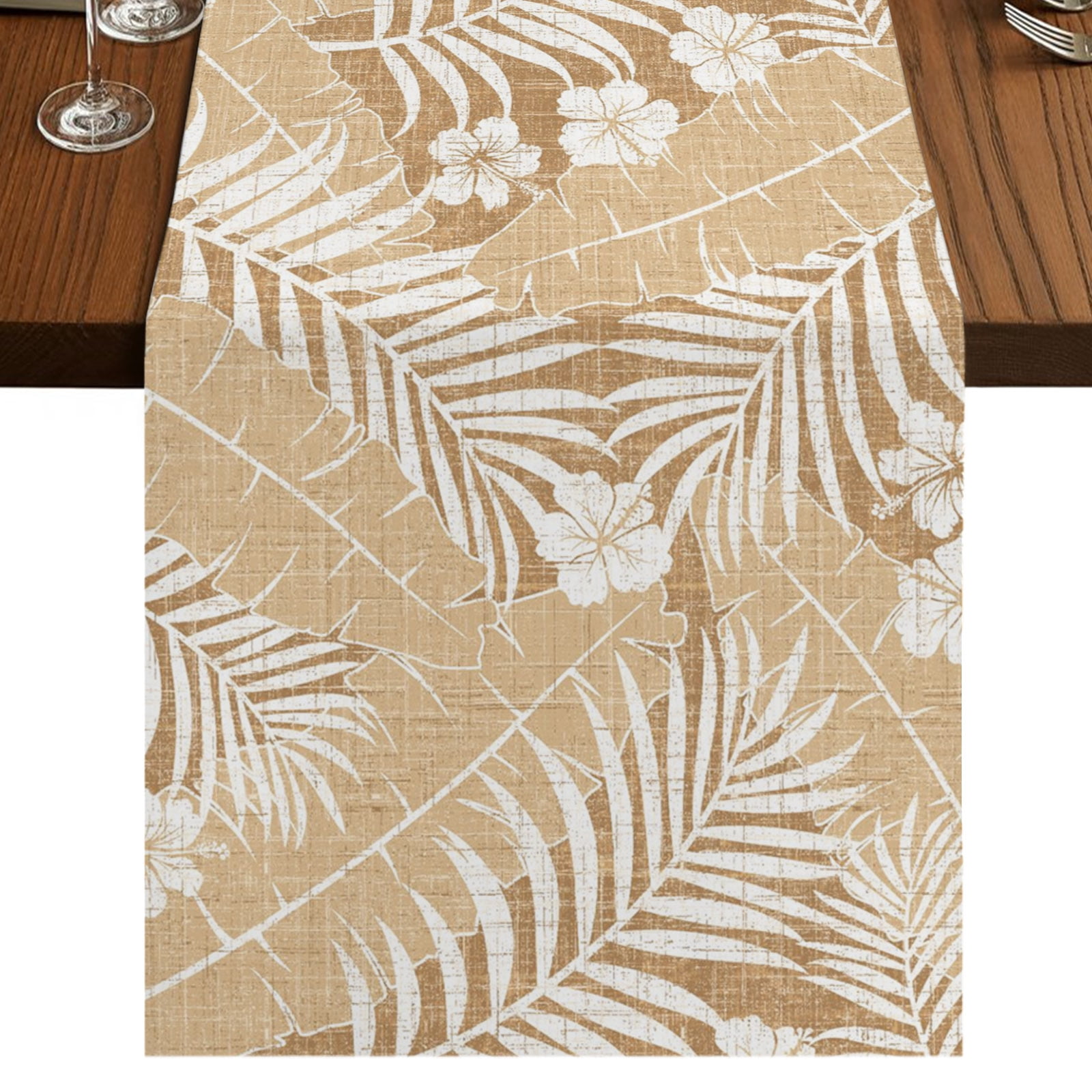 Brown Tropical Plants Burlap Cotton Table Runner 13x70 Inches Long ...