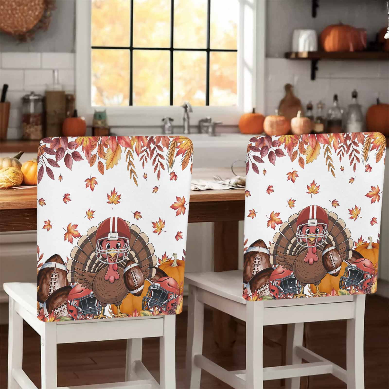 Brown Turkey with Helmet Chair Covers Set of 8 Rugby Fall Maple Leaf ...
